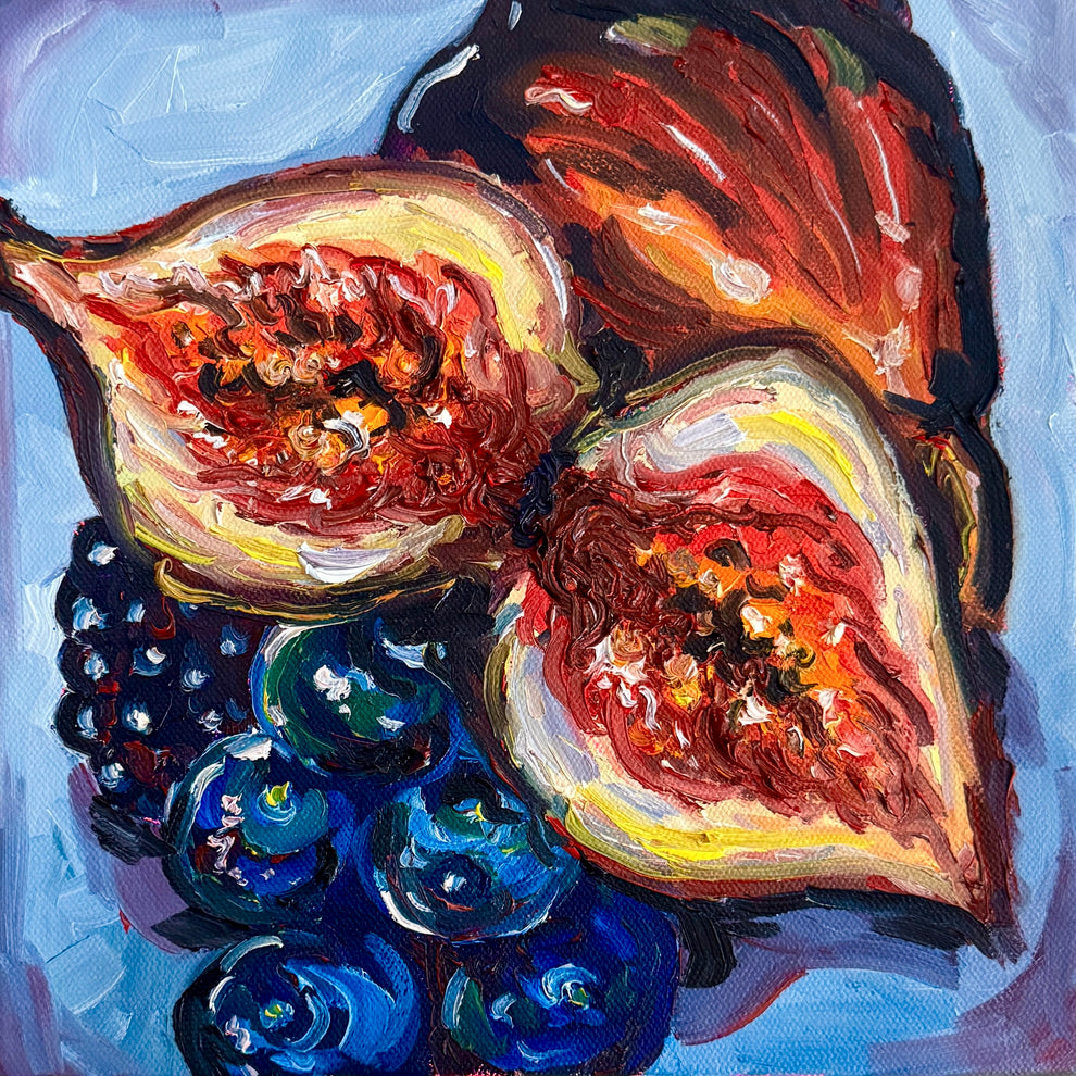 Figs, Blueberries, Blackberries 10x10 Inch Original – Maura K Spain